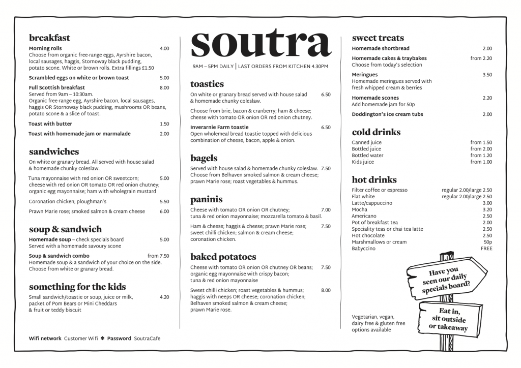 Our Menu: breakfast, lunch, coffee & cakes - Soutra